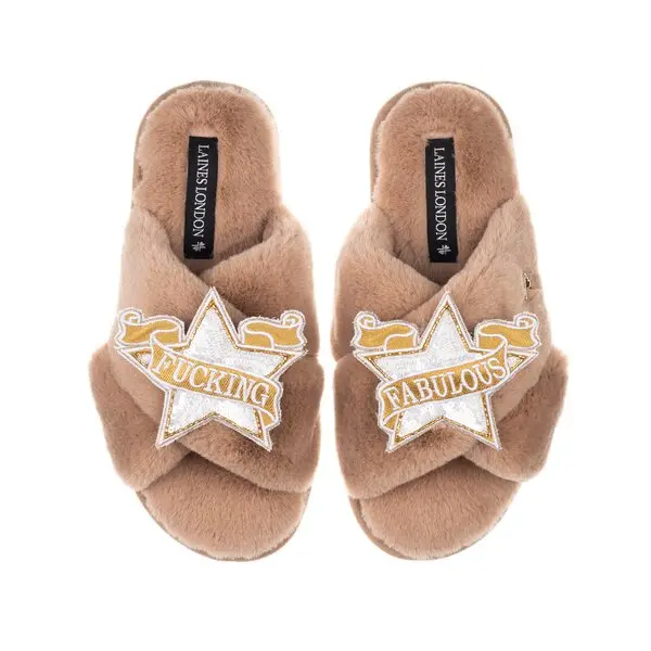LAINES LONDON Classic Slippers With Brooches - Brown