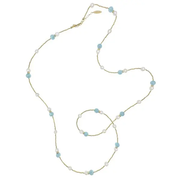 FARRA Aquamarine And Freshwater Pearl Necklace - Blue