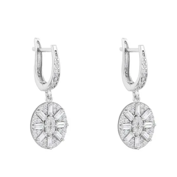 BALLINGER Uptown Oval Drop Earrings With Cubic Zirconia In Rhodium-plated Sterling