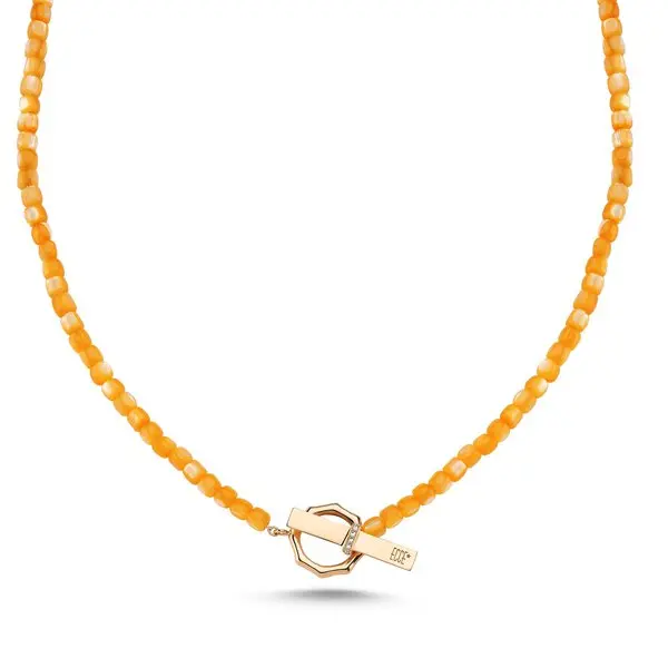 ECCE ARTISAN DIAMONDS 14k Gold Necklace With Pearls And Diamonds - Orange