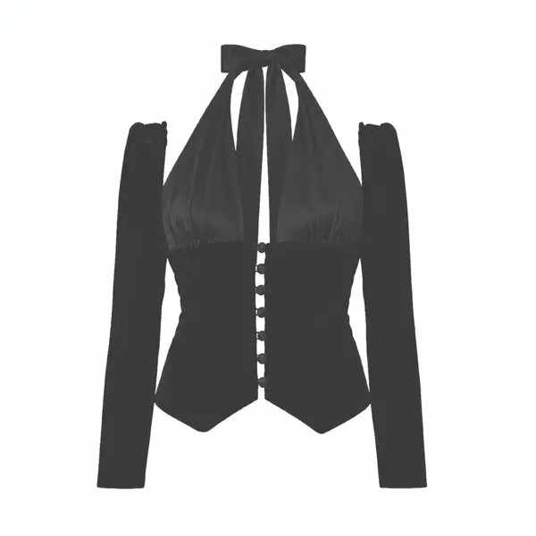 SALTEYE STUDIO Velvet Button-up Top - Black