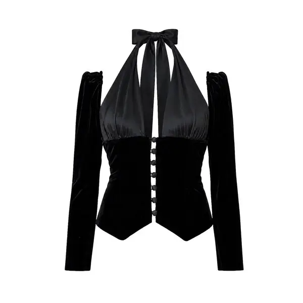 SALTEYE STUDIO Velvet Button-up Top - Black