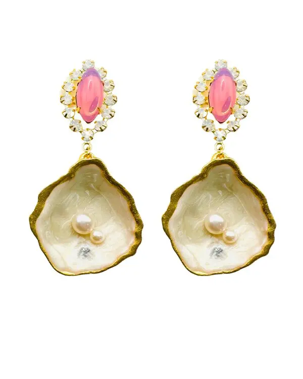 THE PINK REEF Jewel Oyster Dangle Earrings - Pink