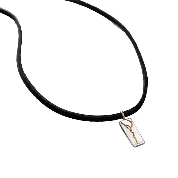 POSH TOTTY DESIGNS Leather & Sterling Kintsugi Tag Necklace - Silver