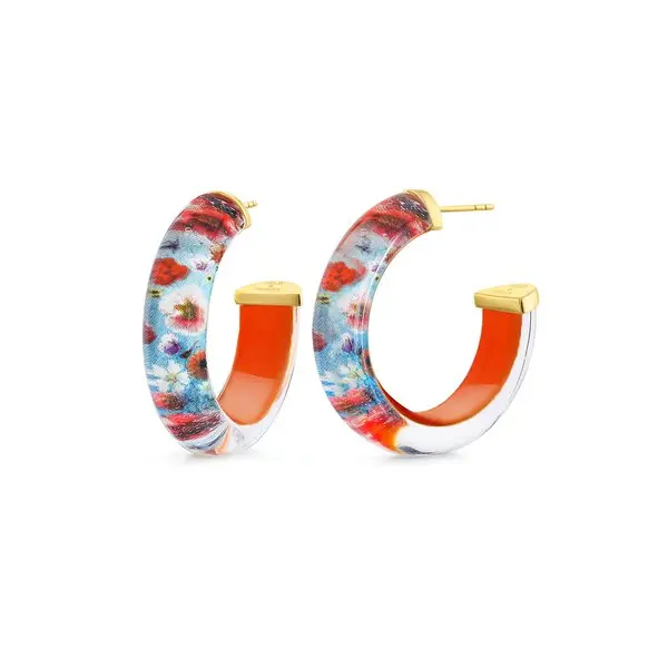 GOLD & HONEY Wild Flower Lucite Hoop Earrings - Blue/gold