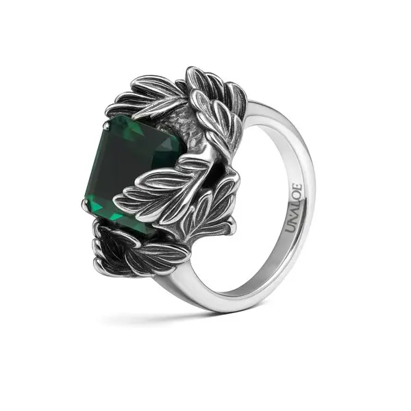 UNALOE Coleus Quadratus Ring With Green Zirconia - Silver/green