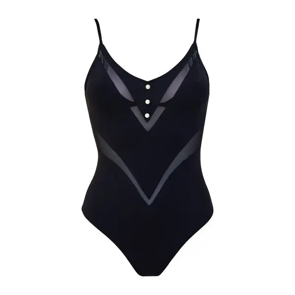 AULALA PARIS The Pearl V-illusion One Piece Swimsuit With Mesh Detail - Black