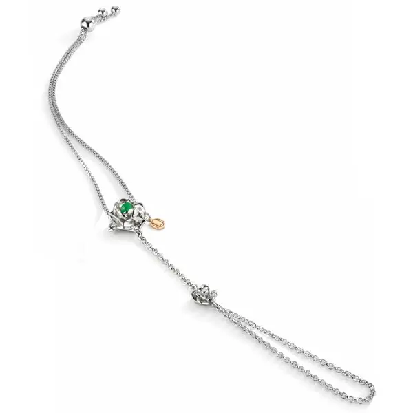 UNALOE Sterling Silver Rose Hand Chain With Emerald - Silver/green