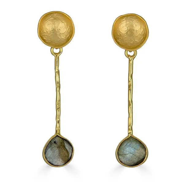 LONI PAUL JEWELRY Gold Plated Labradorite Bar Drop Earrings - Gold/green