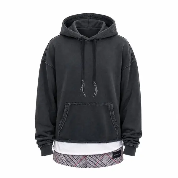 MYSIMPLICATED Layered Distressed Hooded Sweatshirt - Grey/white