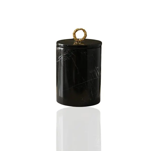 MARLETH Marble Bathroom & Vanity Waste Bin – With Brass Wreath Handle - Black