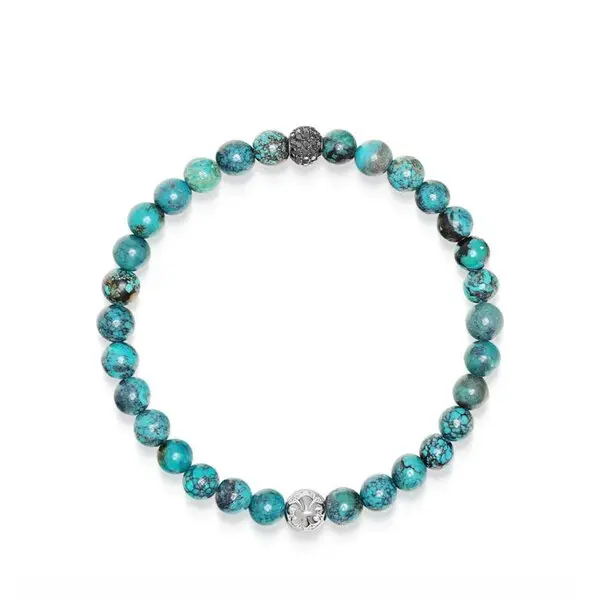 NIALAYA JEWELRY Beaded Bracelet With Diamond And Bali Turquoise - Black/blue/silver