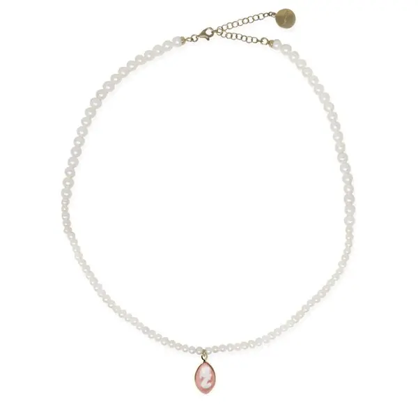 VINTOUCH ITALY Isabella Pearl And Cameo Necklace - White/pink