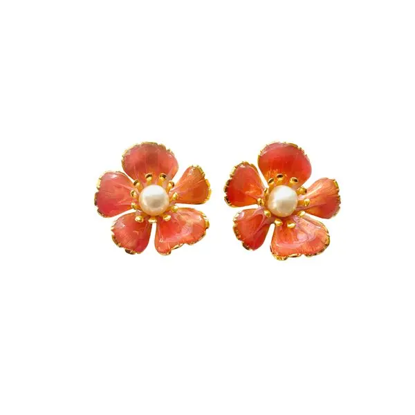 THE PINK REEF Floral Stud Earrings - Orange