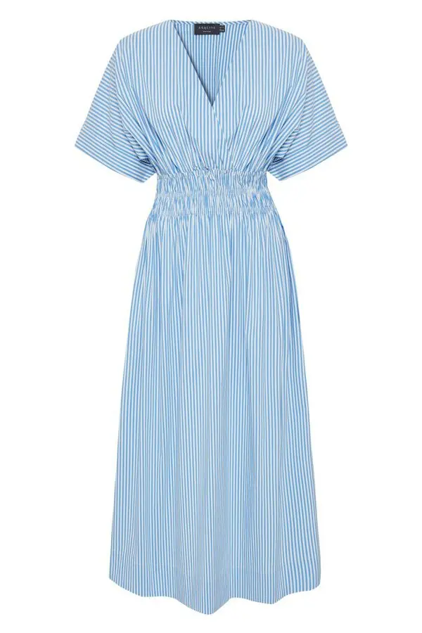 EXQUISE Drawstring Waist Batwing Sleeve Midi Dress