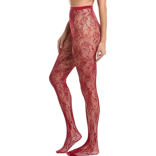 HIGH HEEL JUNGLE BY KATHRYN EISMAN Venise Lace Fishnet Tights - Red