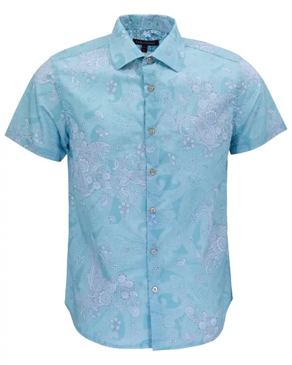 LORDS OF HARLECH Scott Paisley Explosion Teal Printed Button Up Shirt - Blue