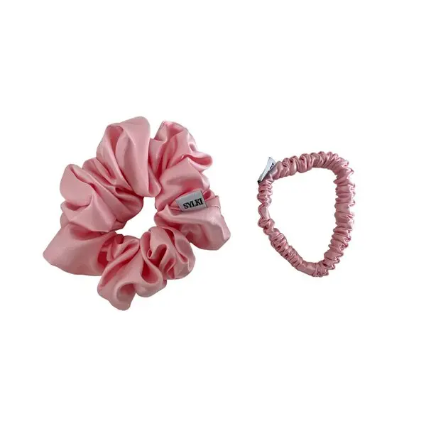 SYLKI Silk Scrunchie And Hair Tie Set - Pink