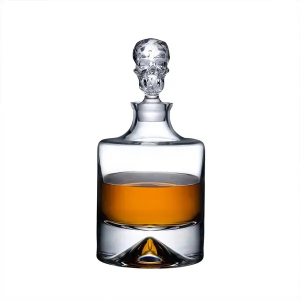 Turgla Home Neutrals Shade Crystal Whiskey Bottle With Crystal Skull Stopper - Brown