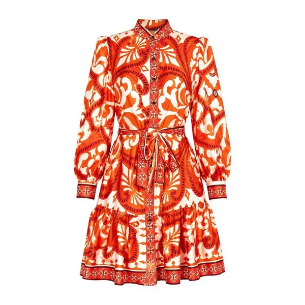 MAUI X LOLITA Baroque Print Satin Midi Dress - White/orange