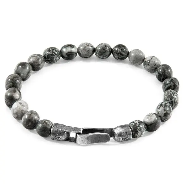 ANCHOR & CREW Jasper Nachi Silver & Stone Beaded Bracelet - Grey