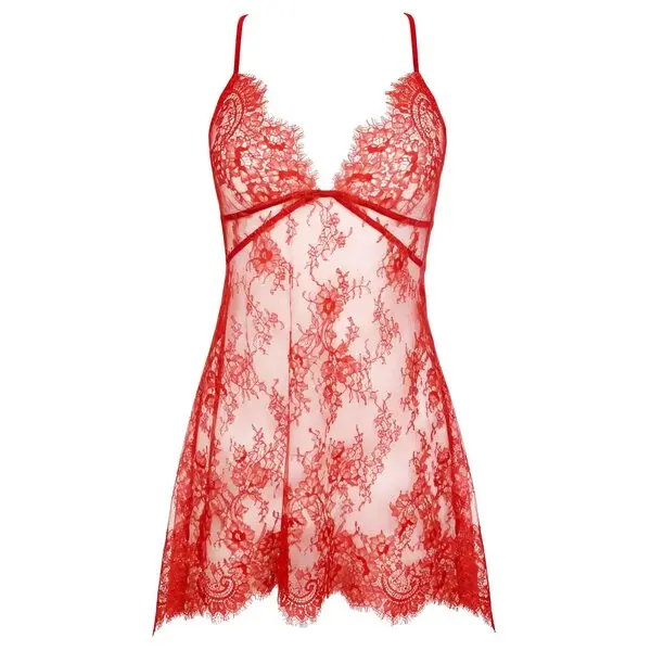 MONIQUE MORIN LINGERIE Moonstruck Lace Chemise - Red