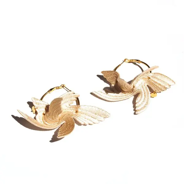 NANA WATANABE Joy Little Bird Embroidery Hoop Earrings - White
