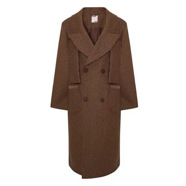 PCFG Houndstooth Wool Long Coat - Brown