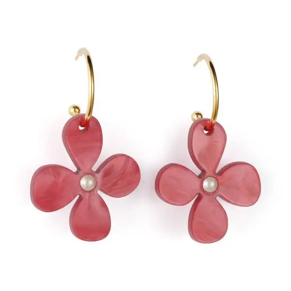 TOOLALLY Daisy Hoop Earrings - Pink/gold