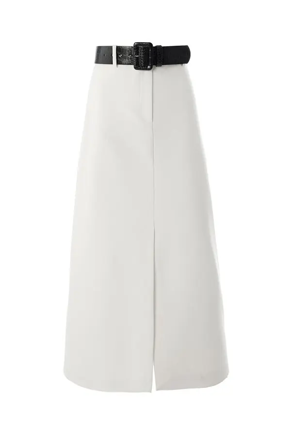 EXQUISE Arlette Belted Pocketed Midi Skirt