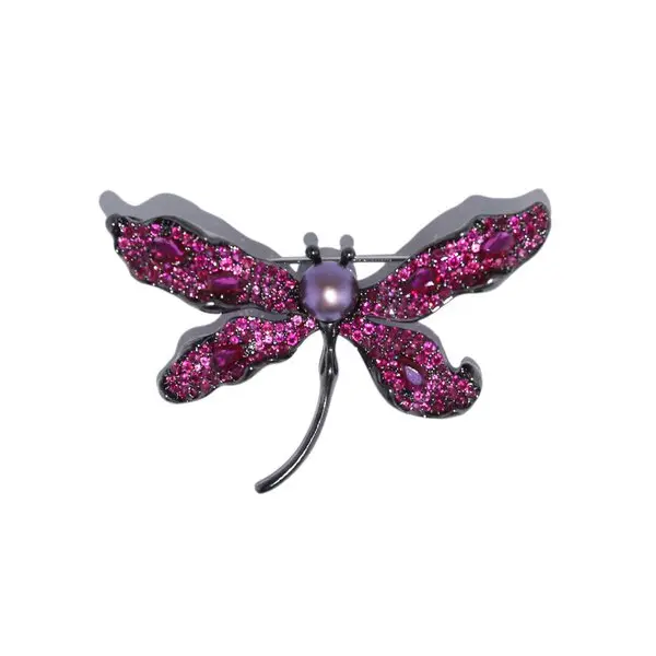 NINEMOO Dragonfly Brooch With Pearl - Black/purple