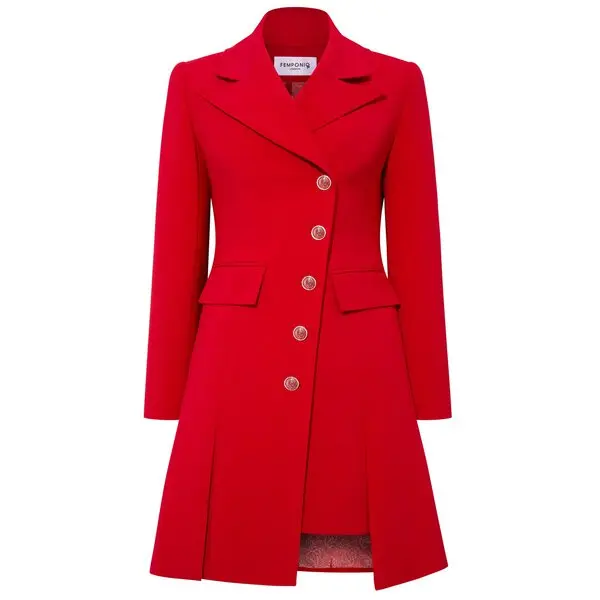 FEMPONIQ Asymmetric Pleated Blazer Dress - Red