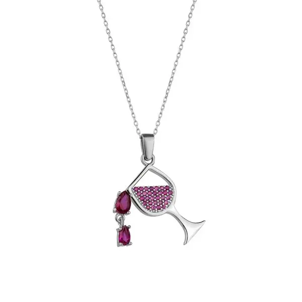 SPERO LONDON Wine Glass Pendant Necklace - Red/silver