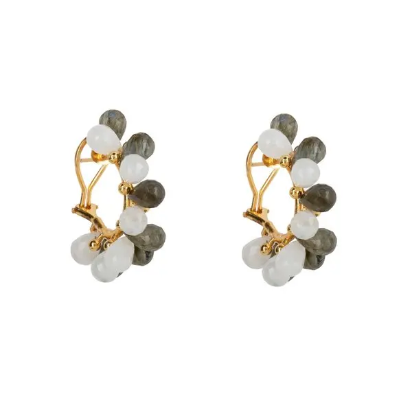 Bounkit Harper Hoops Labradorite & Moonstone Earrings - White/grey/gold