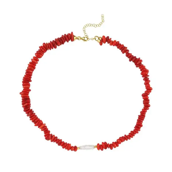 LINYA JEWELLERY Amorphous Baroque Pearl And Coral Necklace - Red