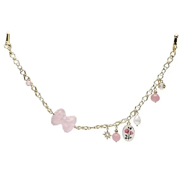 FARRA Rose Quartz Bowknot Chain Bag Charm - Pink