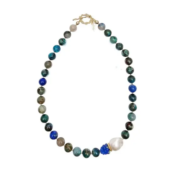 FARRA Phoenix Lapis, Baroque Pearl And Raspberry Necklace - Blue