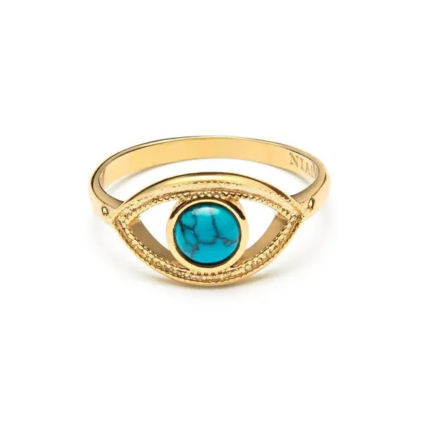 NIALAYA JEWELRY Gold Turquoise Evil Eye Ring - Gold/green/blue