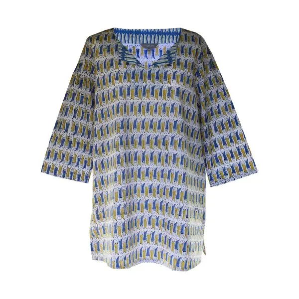 LIME TREE DESIGN Fish Block Print Tunic Top - Blue