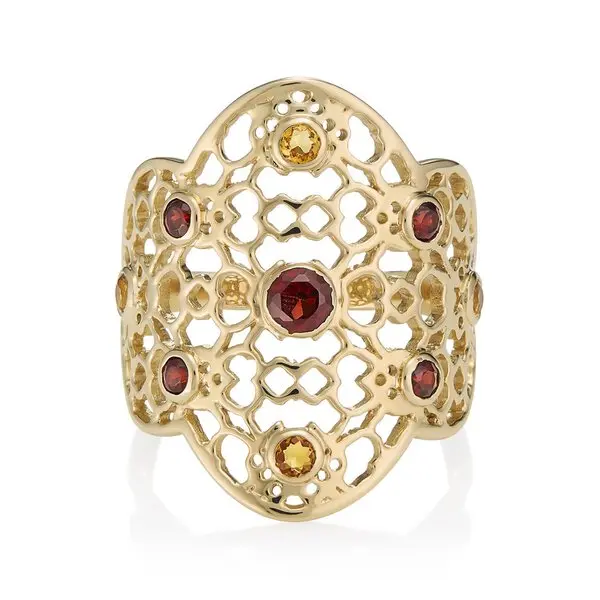AUGUSTINE JEWELS Gold Plated Filigree Ring With Garnet And Citrine - Yellow