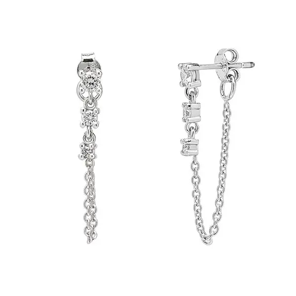 SPERO LONDON Fine Diamond Linked Tennis Earrings In 14ct Solid White Gold - Silver