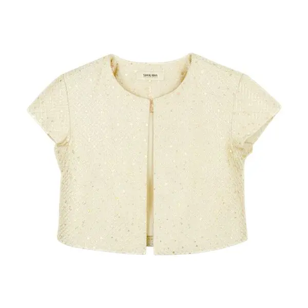 STOVARIA Embroidered Silk Crop Coat - Gold