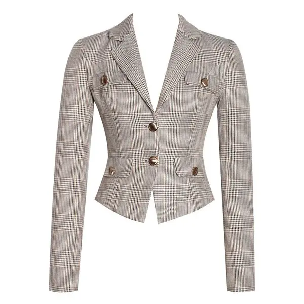 MISS CIRCLE NEW YORK Plaid Blazer Jacket - Brown