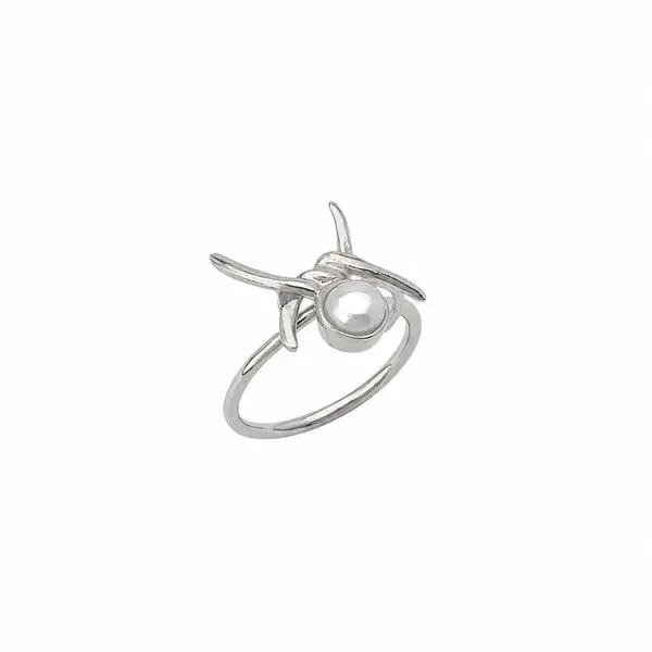 SPERO LONDON Barbed Wire Design Pearl Ring - Silver