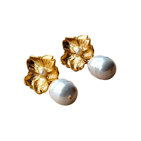 ROZ Ayca Floral Earrings - Gold/white