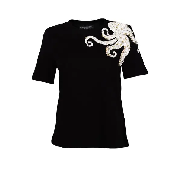 LAINES LONDON Couture Embellished Octopus T-shirt