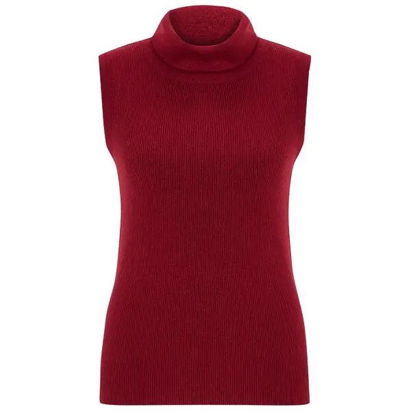 PERALUNA Roll Neck Sleeveless Knit Blouse - Red
