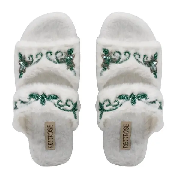 RETTROSE Neutral Elkie Diamanté Embellished Slipper - White