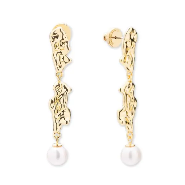 CLASSICHARMS Nyla Molten Freshwater Pearl Drop Earrings - Gold