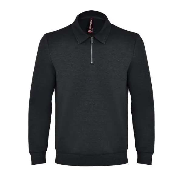 DAVID WEJ Enzo Cotton Zip Polo Charcoal
